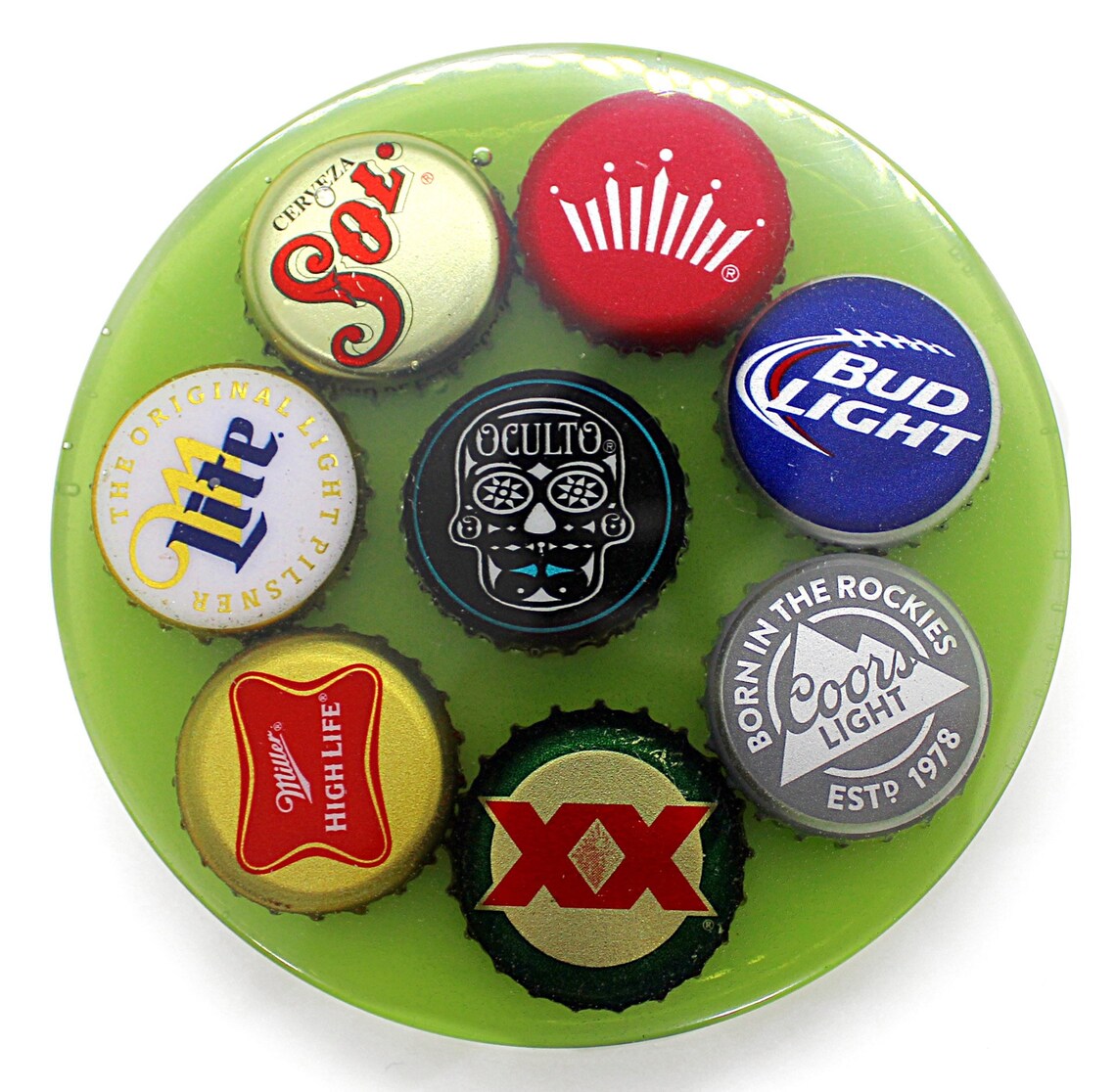 Green Bottle Cap Coaster, Bar Decor, Beer Lover, Gift for Him, Gift for ...