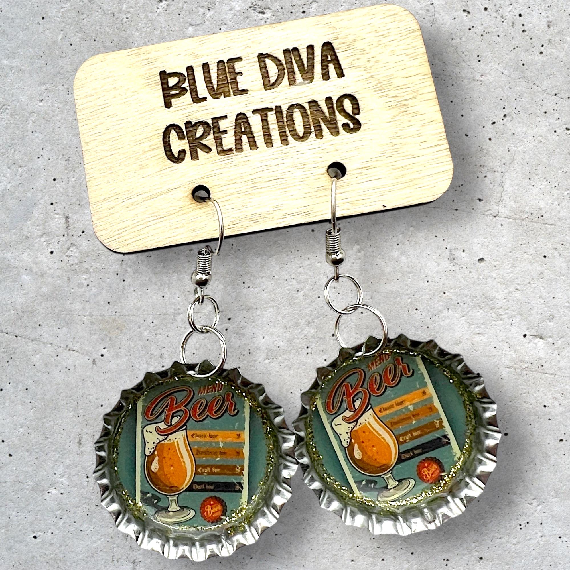 Beer Bottle Cap Earrings, Retro Advertisement, Alcohol Jewelry - Etsy