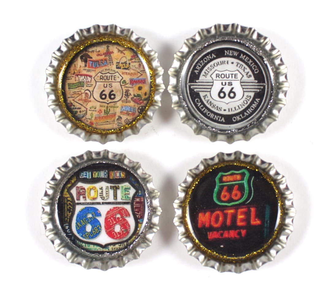 Route 66 Magnets, Bottle Cap Magnets, Gift Set, Kitsch Magnets, Travel ...