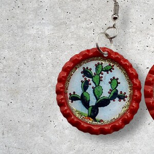 Mexican Loteria El Nopal Red Bottle Cap Upcycled Repurposed Earrings ...