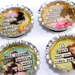 Drinking Ladies Magnets, Bottle Cap Magnets, Happy Hour, Funny Magnets ...