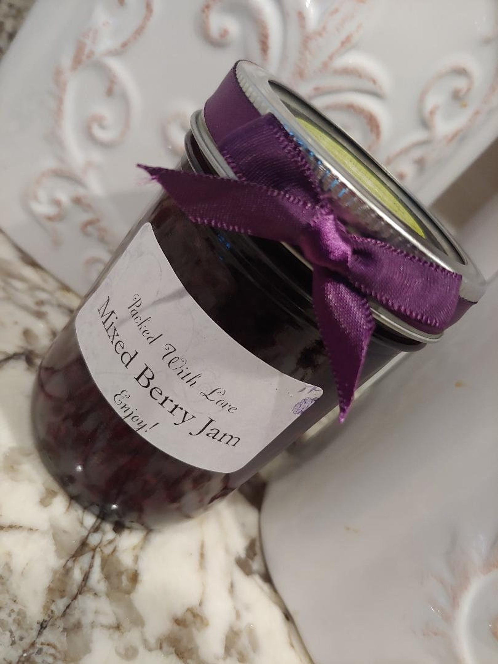 Mixed Berry Jam/ 8 Oz Jar/ Purple Ribbon/ Packed With Love/ Organic ...