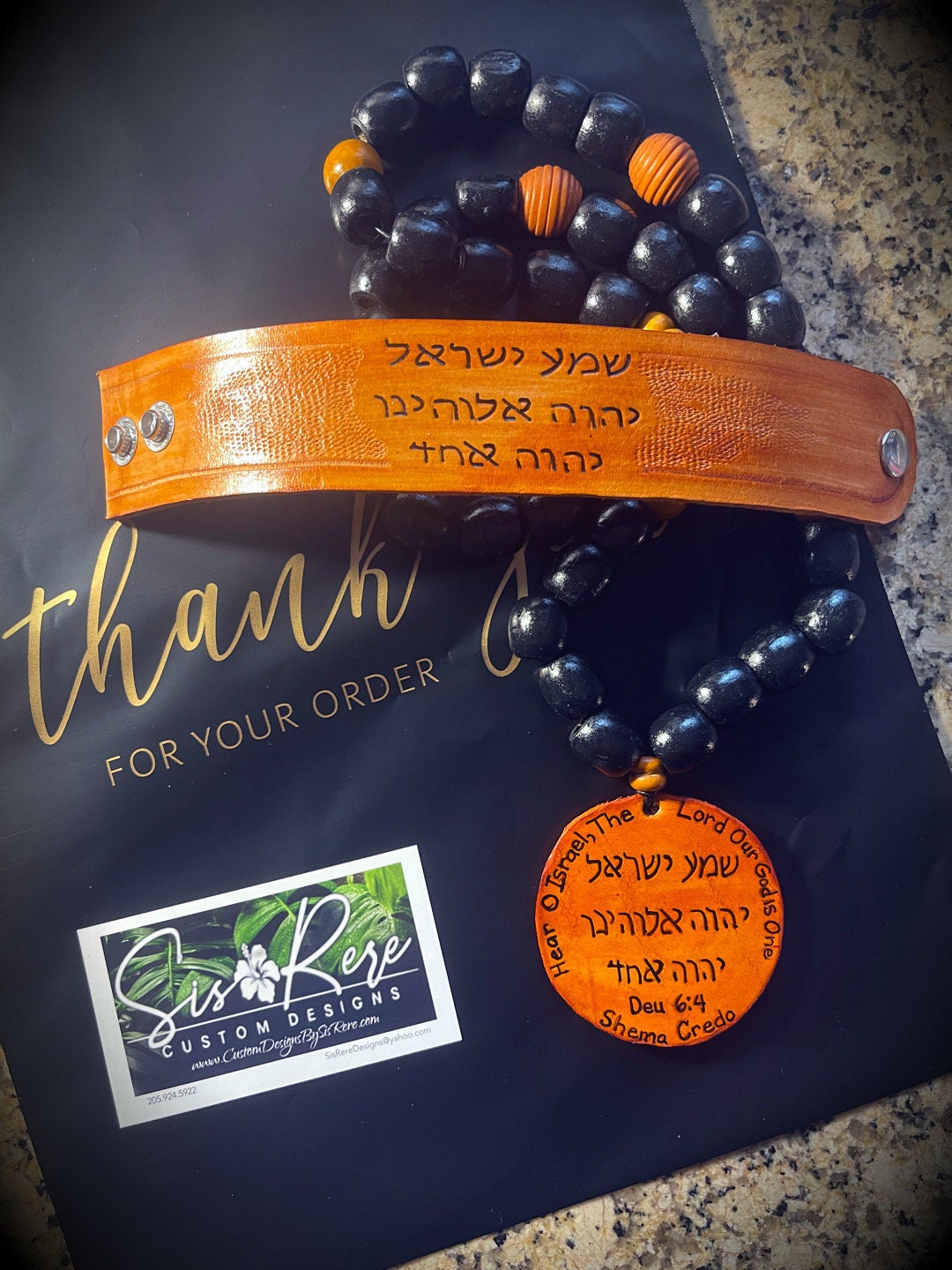 Hebrew Credo (deu 6:4) Shema (shama) Leather Beaded Medallion & Wrist ...