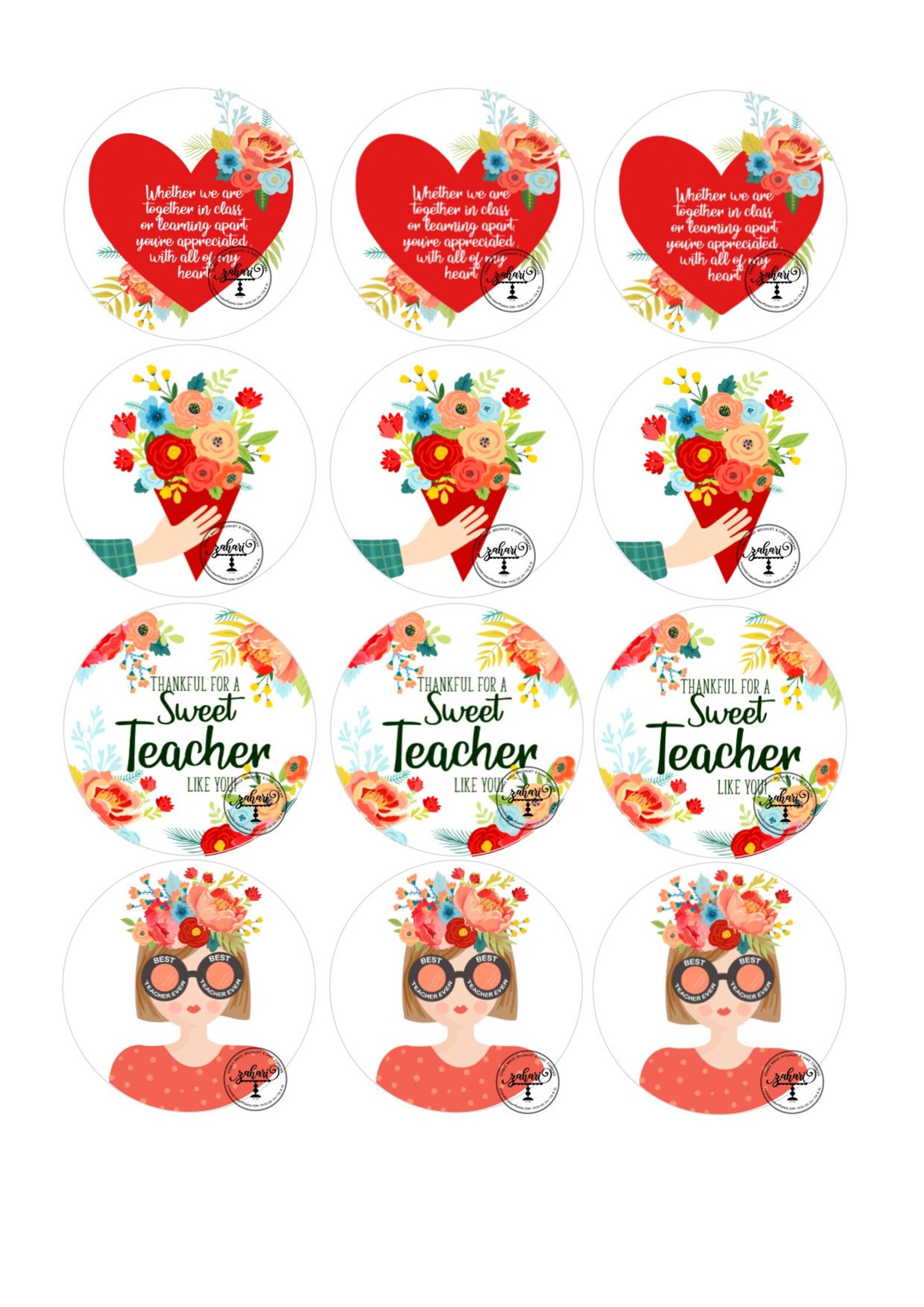 Best Teacher Thankyou Edible Cupcake Cookie Toppers 12 2 25 Etsy