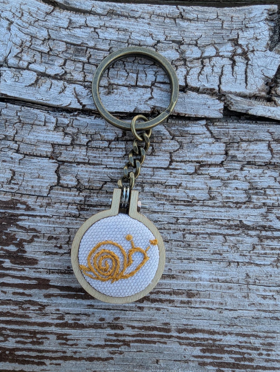 Hand Embroidered Snail Keychain: Mini Hoop Nature Embroidery - Etsy