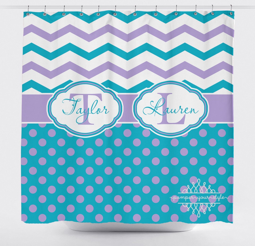 Custom Designed Polka Dot and Chevron-turquoise and Purple Shower ...