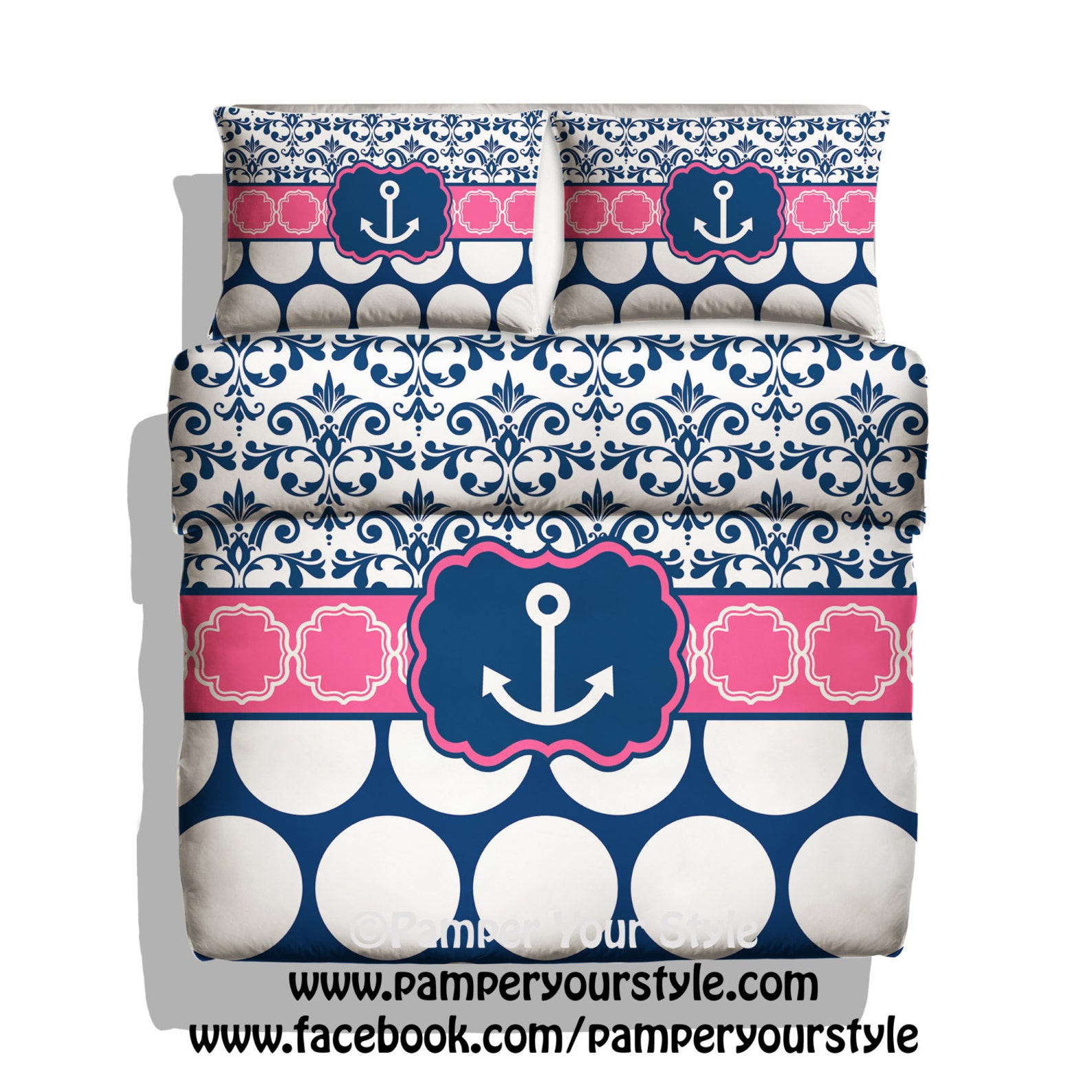 Monogrammed Nautical Anchor Bedding Hot Pink and Navy | Etsy