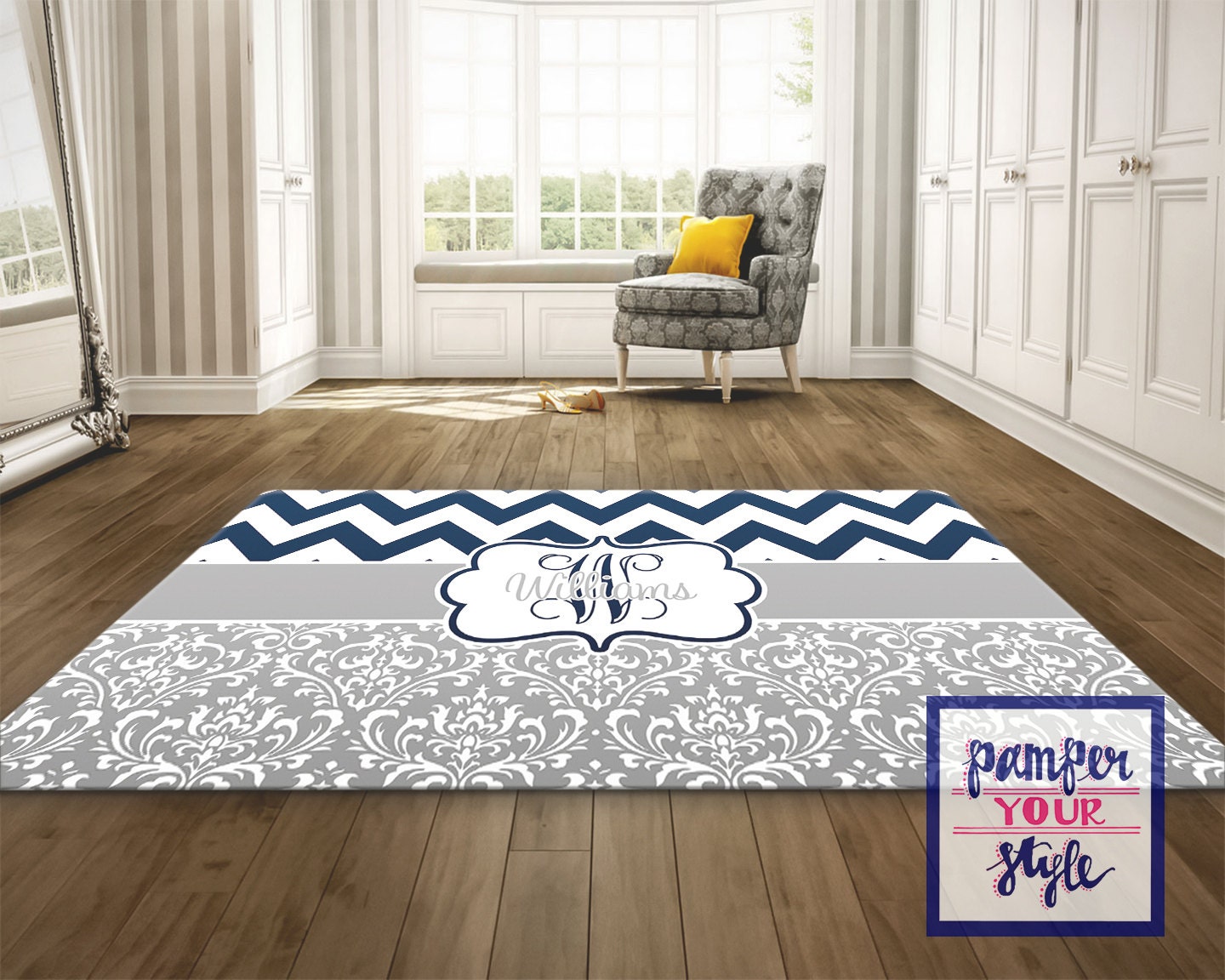 Monogrammed Rug, Monogrammed Livingroom, Personalized Rug, Navy and ...