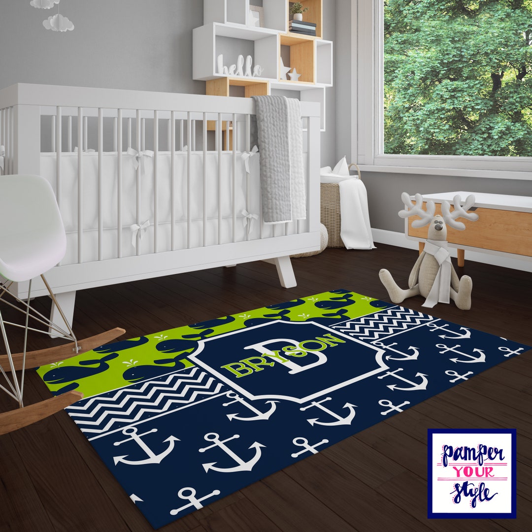 Whale Nursery Rug Custom Whale Nursery Rug Monogrammed Whale Rug Navy ...