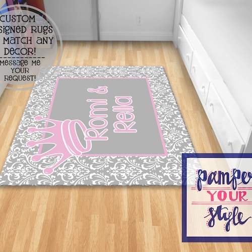Gray and Pink Princess Nursery Rug Nursery Rug Personalized | Etsy