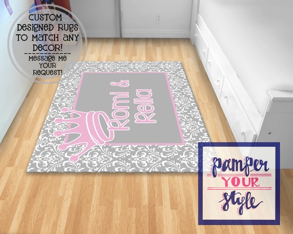 Gray and Pink Princess Nursery Rug Nursery Rug Personalized | Etsy
