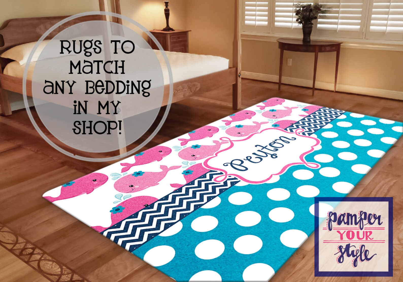 Whale Rug - Splish Splash Nursery - Nautical Area Rug - Pink Turquoise ...