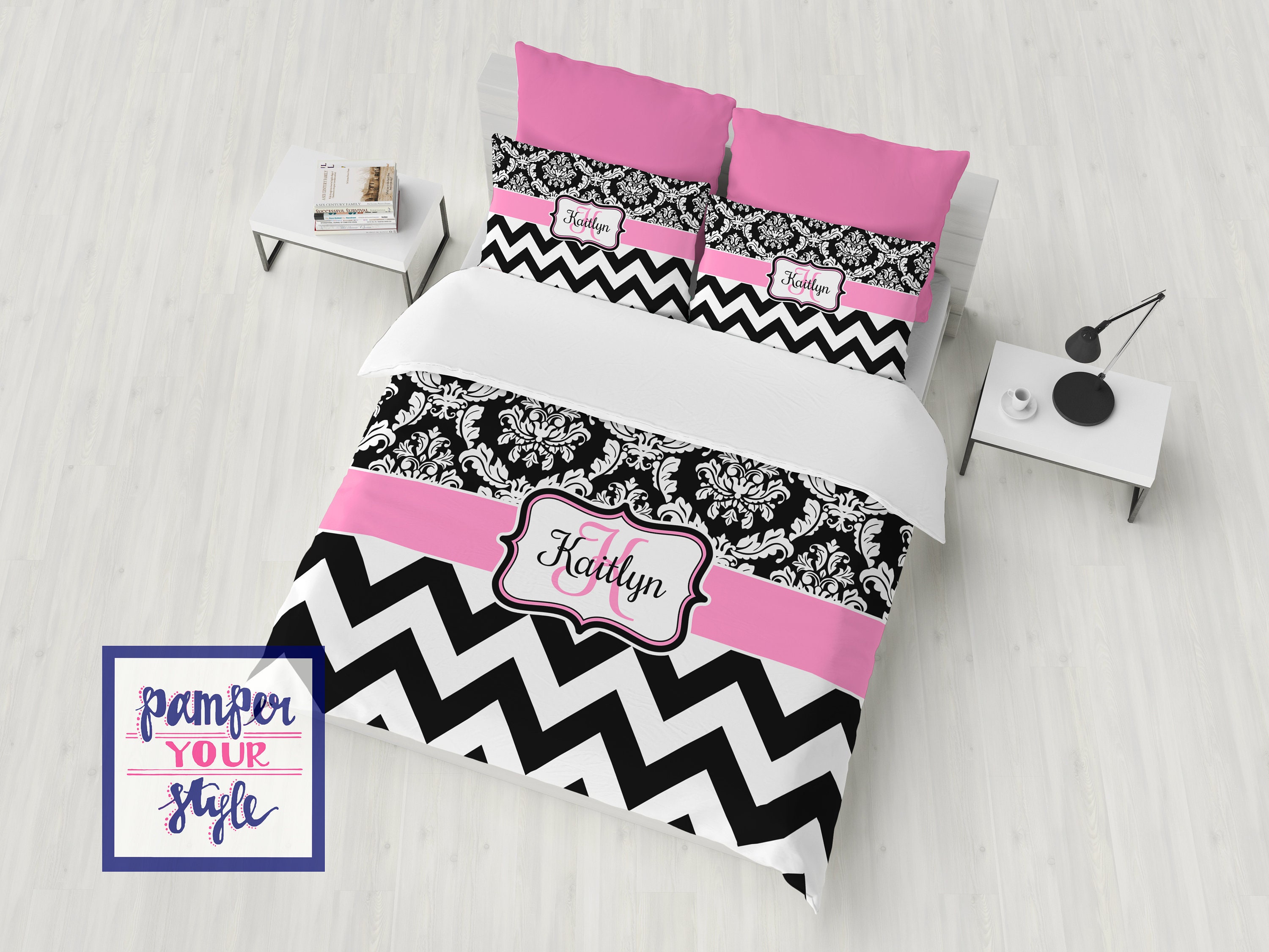 Custom Bedding Comforter for Daughter Damask and Chevron - Etsy