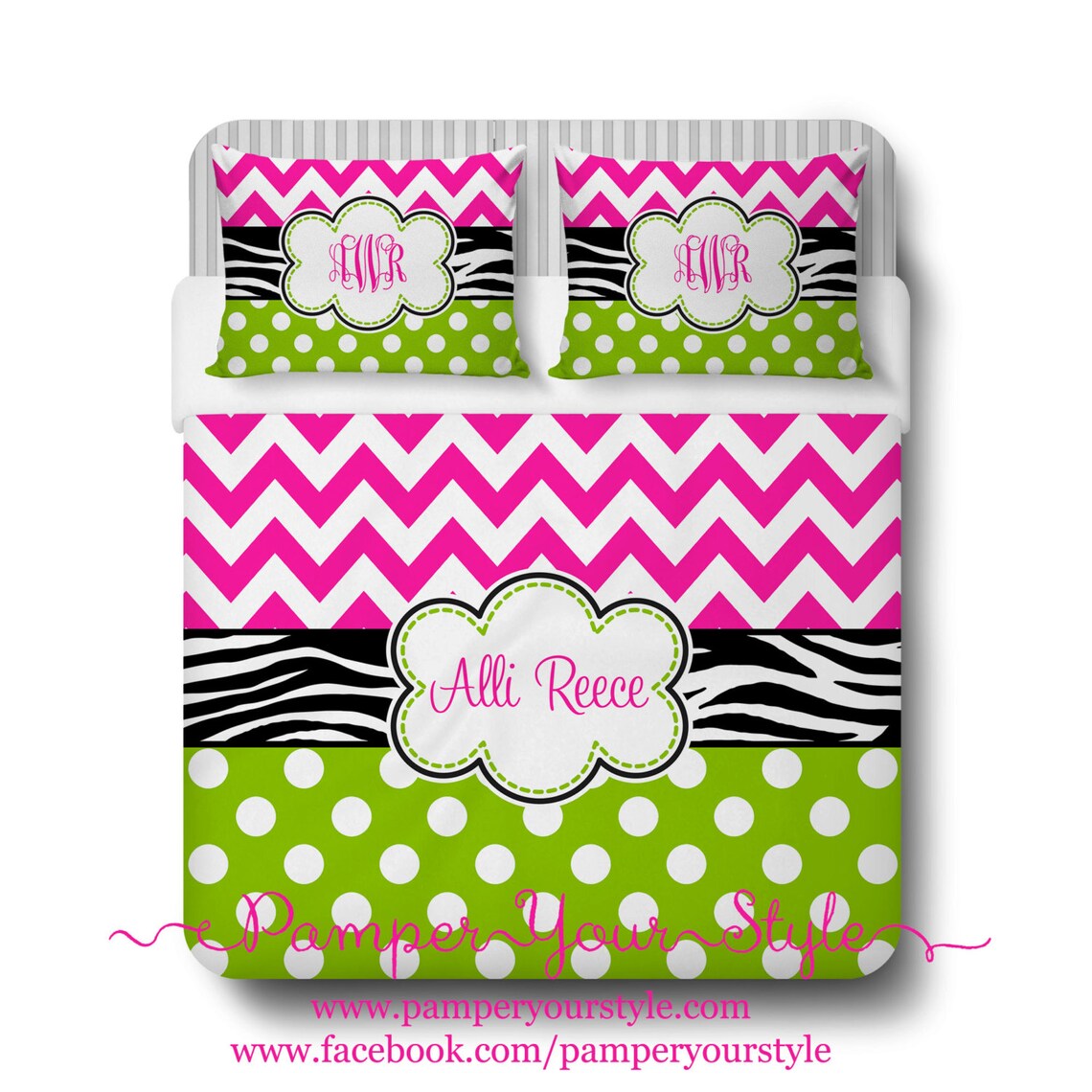 Custom Designed Zebra Polka Dot and Chevron Hot Pink and Lime - Etsy