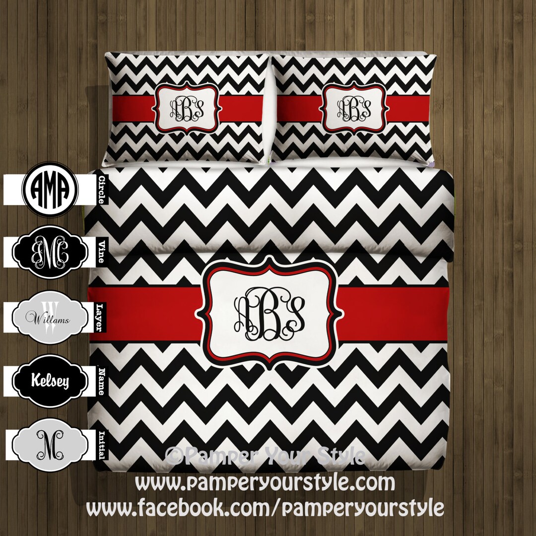 Monogrammed Chevron Duvet Cover Black and White Chevron Comforter ...
