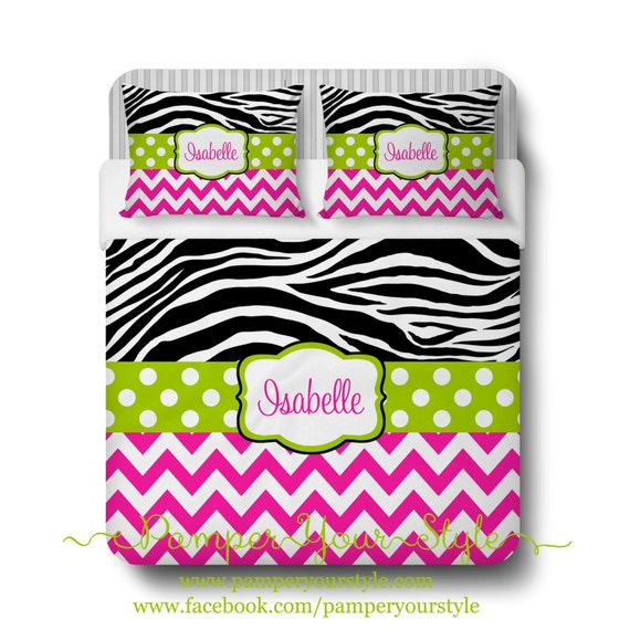 Custom Designed Zebra Polka Dot and Chevron-hot Pink and Lime | Etsy