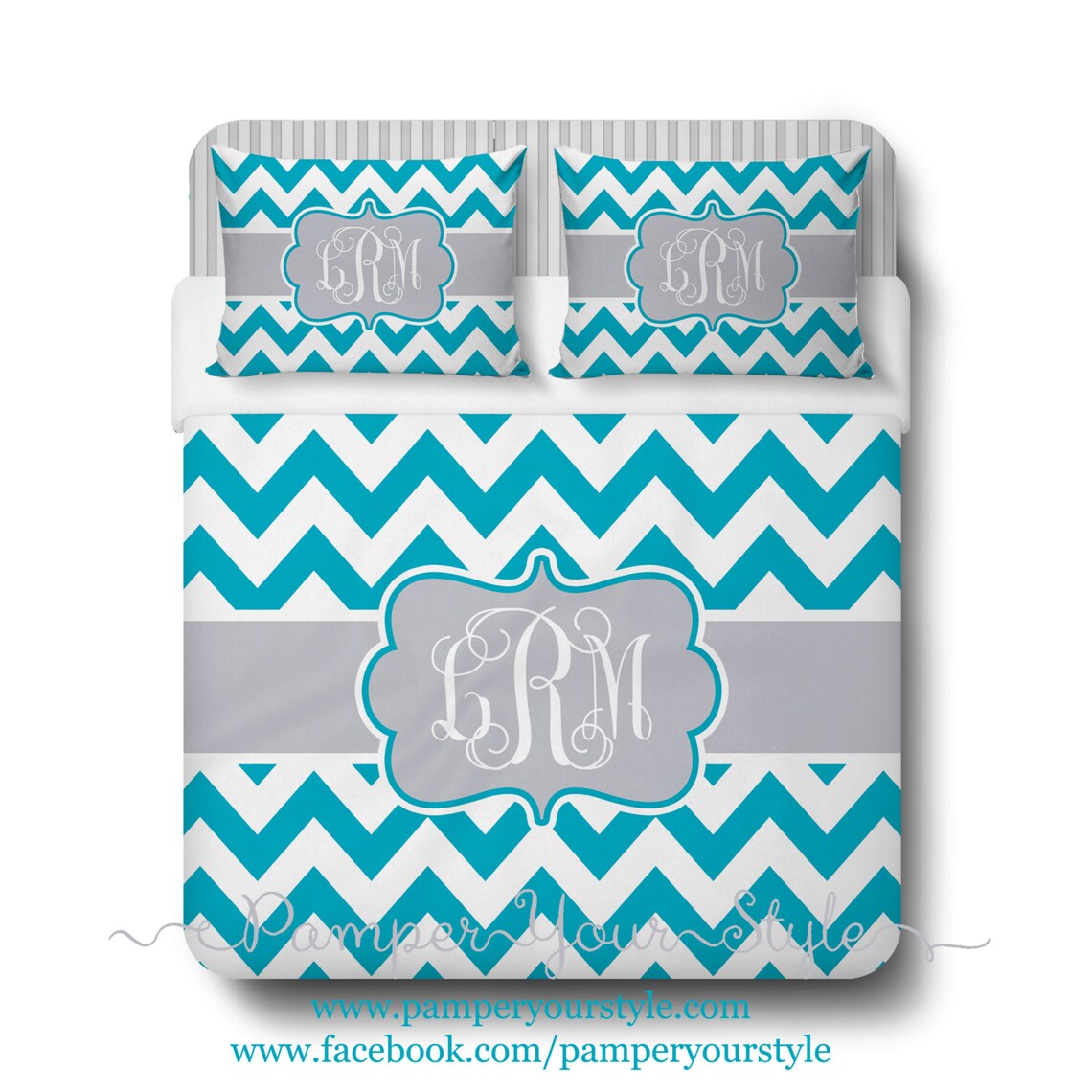 Custom Designed Chevron-teal and Gray Bedding Duvet or - Etsy