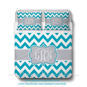 Custom Designed Chevron-teal and Gray Bedding, Duvet or Comforter ...