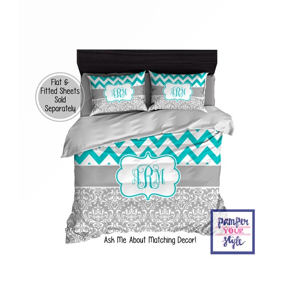 Turquoise And Gray Chevron Bedroom