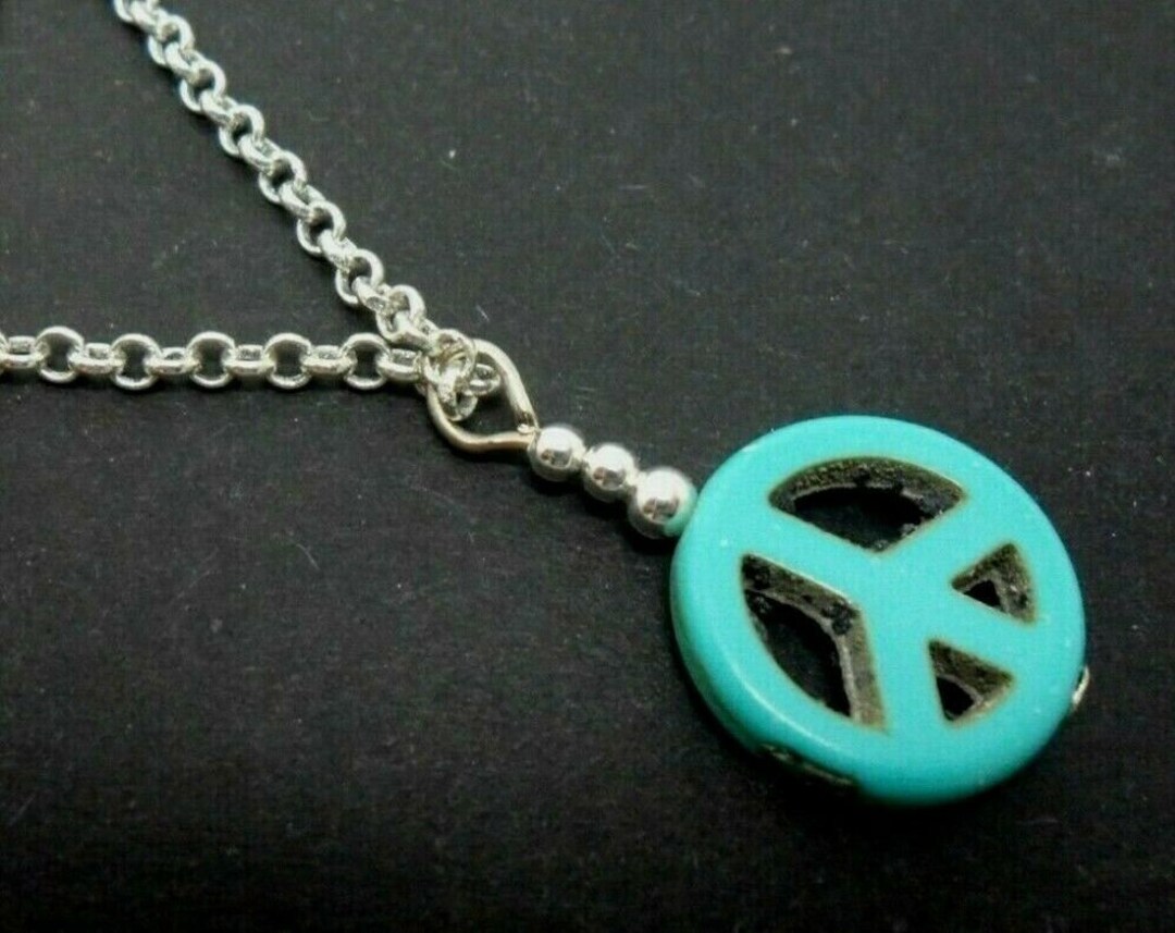 A Lovely Silver Plated and Turquoise Peace Sign Pendant Necklace. - Etsy