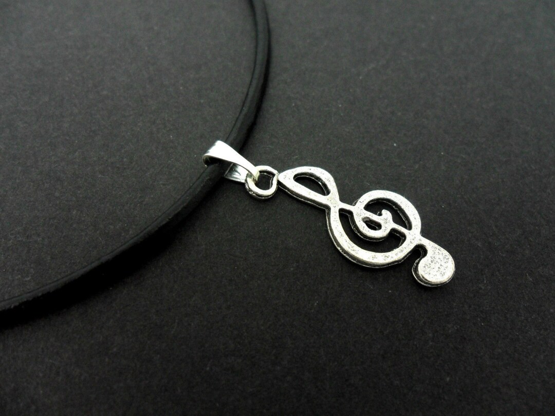 A Leather Cord 13" - 14" Tibetan Silver Treble Clef Musical Note Charm ...
