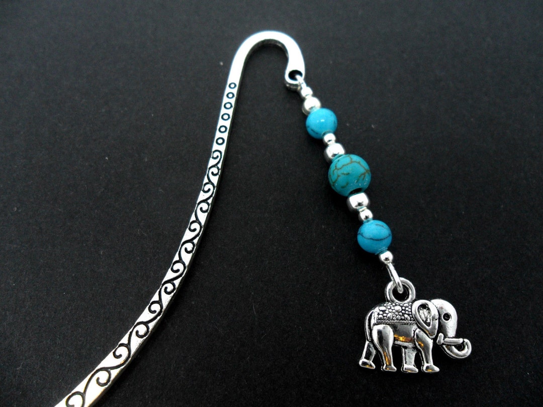 A Tibetan Silver Elephant and Turquoise Bead Bookmark. 9cm Long. - Etsy