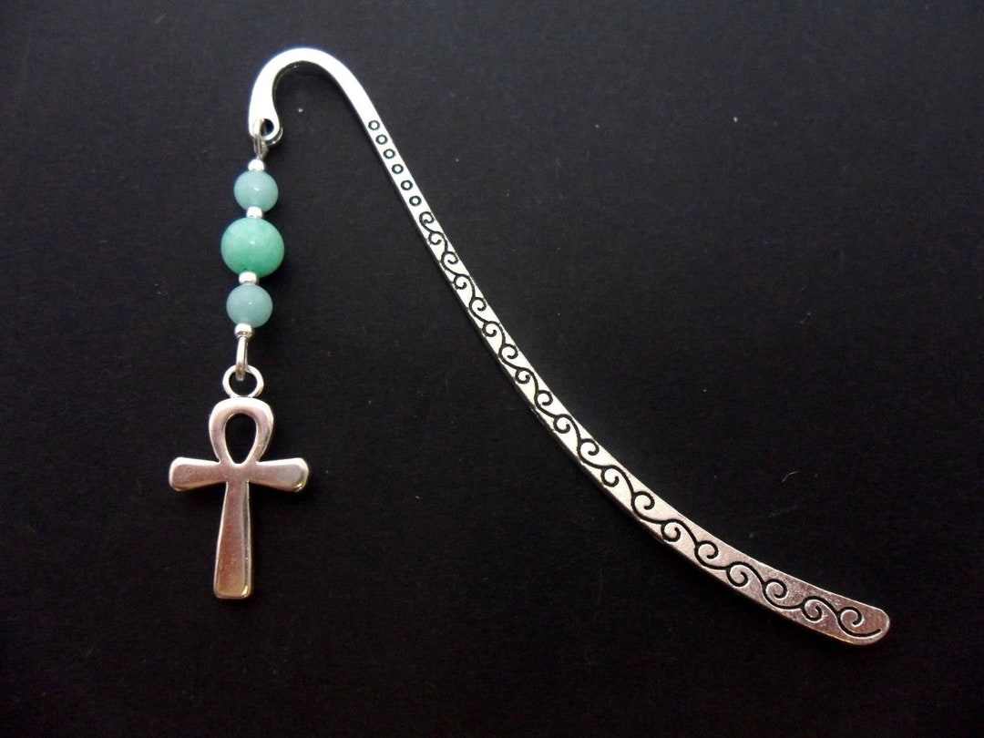 A Tibetan Silver and Blue Jade Bead Ankh Cross Charm Bookmark. 9cm Long ...
