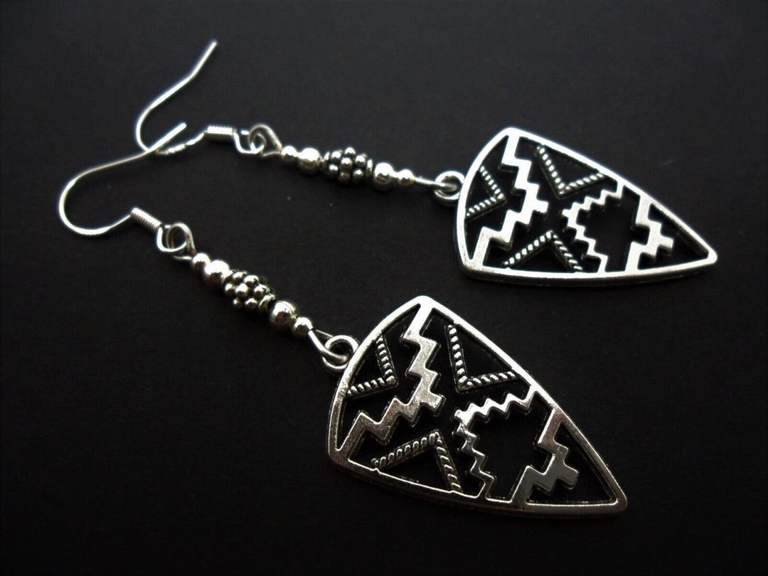 A Pair of Hand Made Filigree Triangle Tibetan Silver Dangly Earrings ...