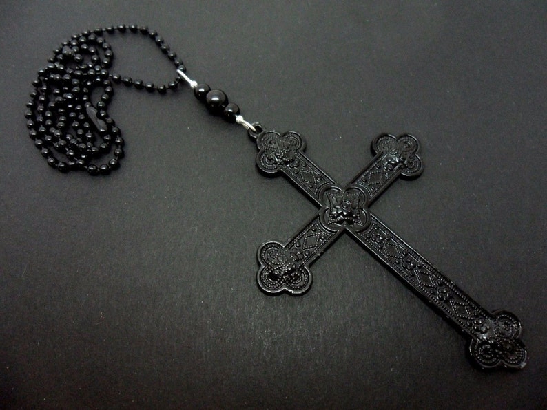 A Lovely Large Black Cross Themed Pendant Necklace. 18 | Etsy