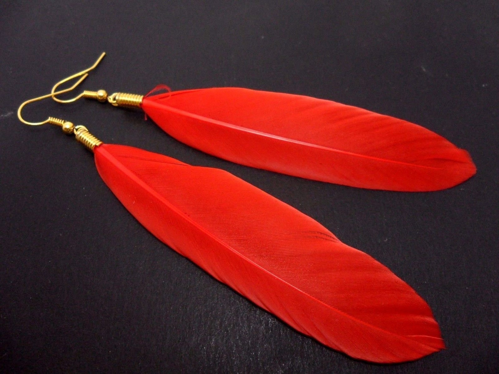 A Pair of Long Red Feather Dangly Earrings. New. - Etsy