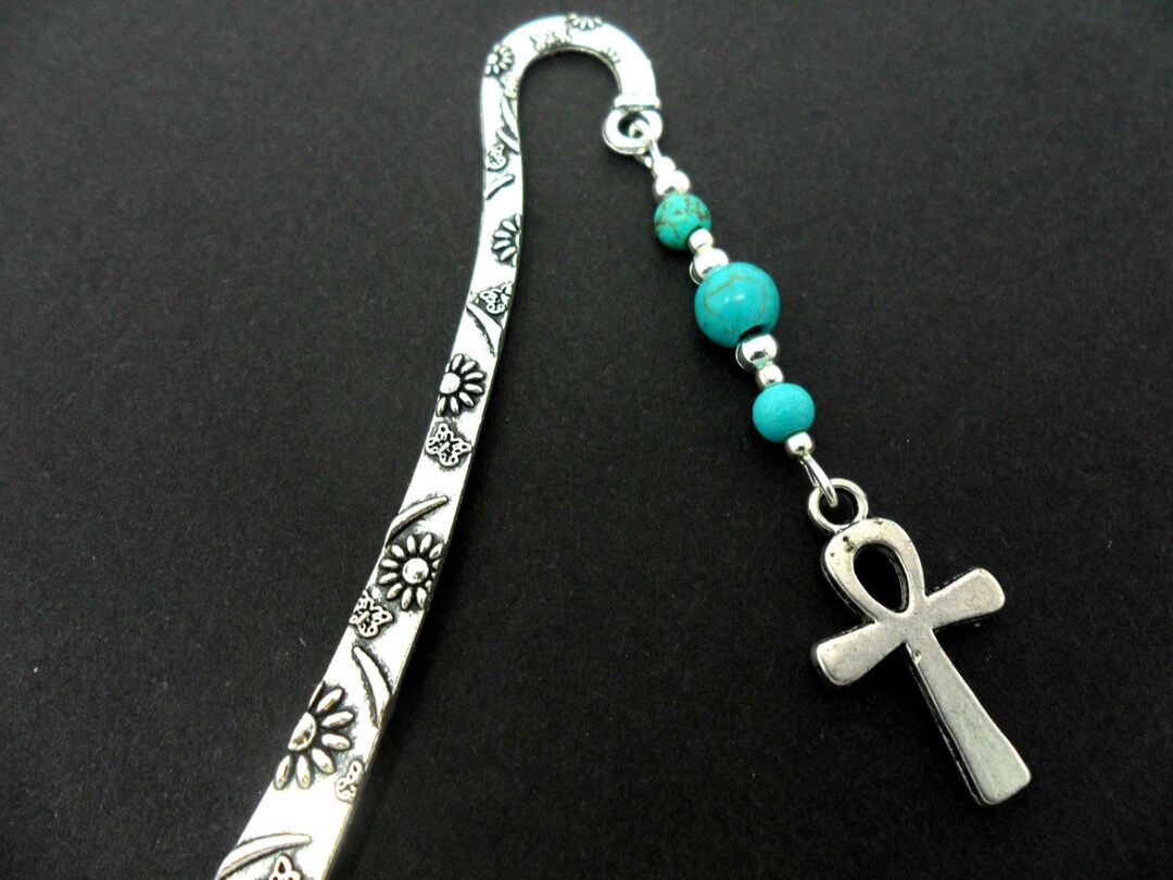 A Tibetan Silver and Turquoise Bead Ankh Cross Charm Bookmark. 9cm Long ...