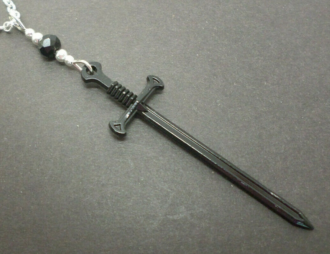 A Black Sword Themed Necklace on an 18" Silver Plated Chain. - Etsy