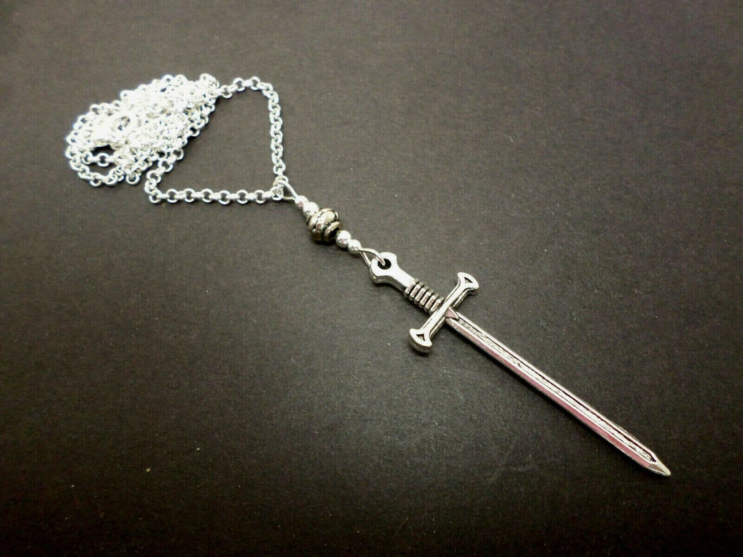 A Tibetan Silver Sword Themed Necklace on an 18" Silver Plated Chain ...