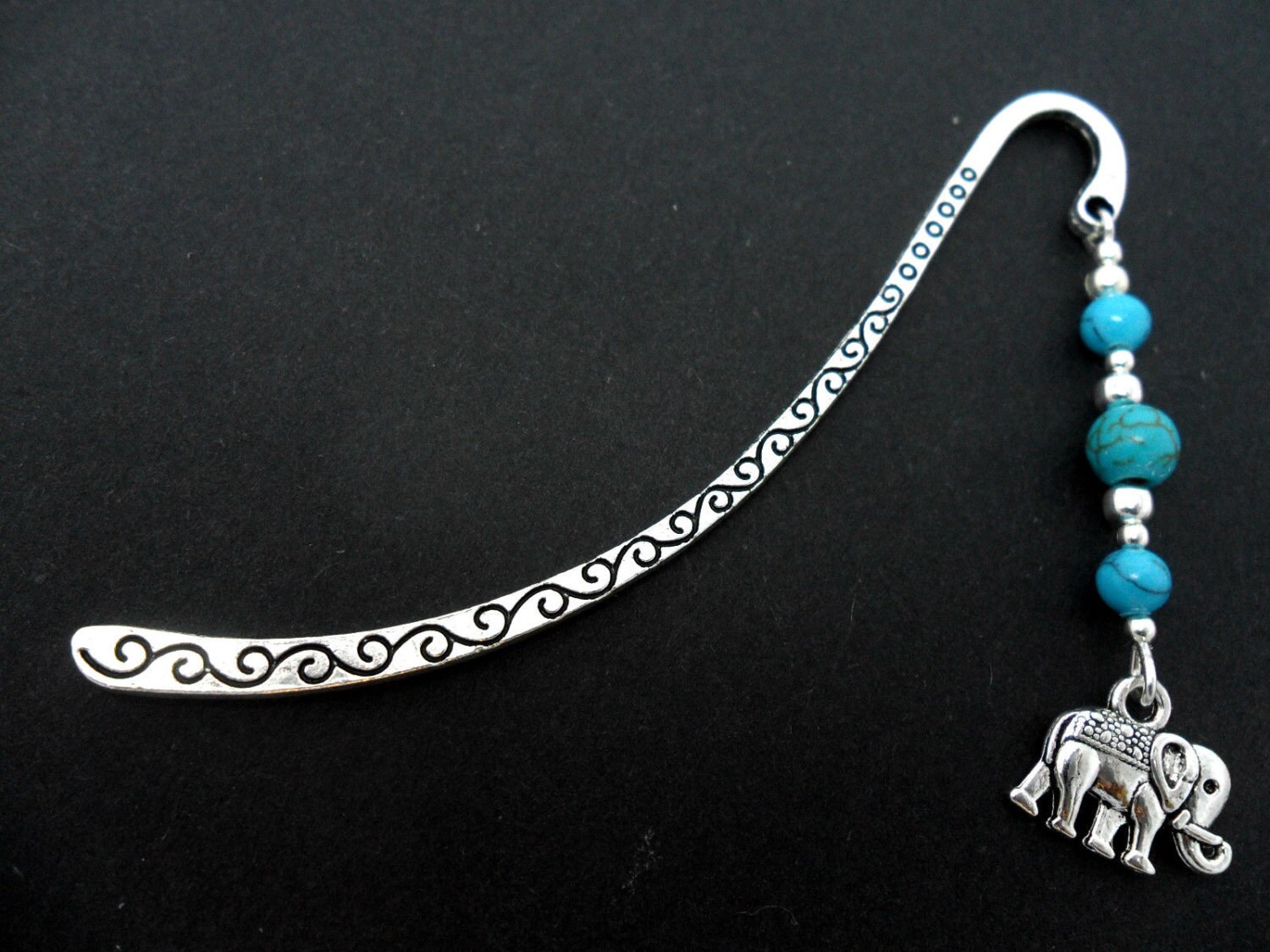 A Tibetan Silver Elephant and Turquoise Bead Bookmark. 9cm Long. - Etsy