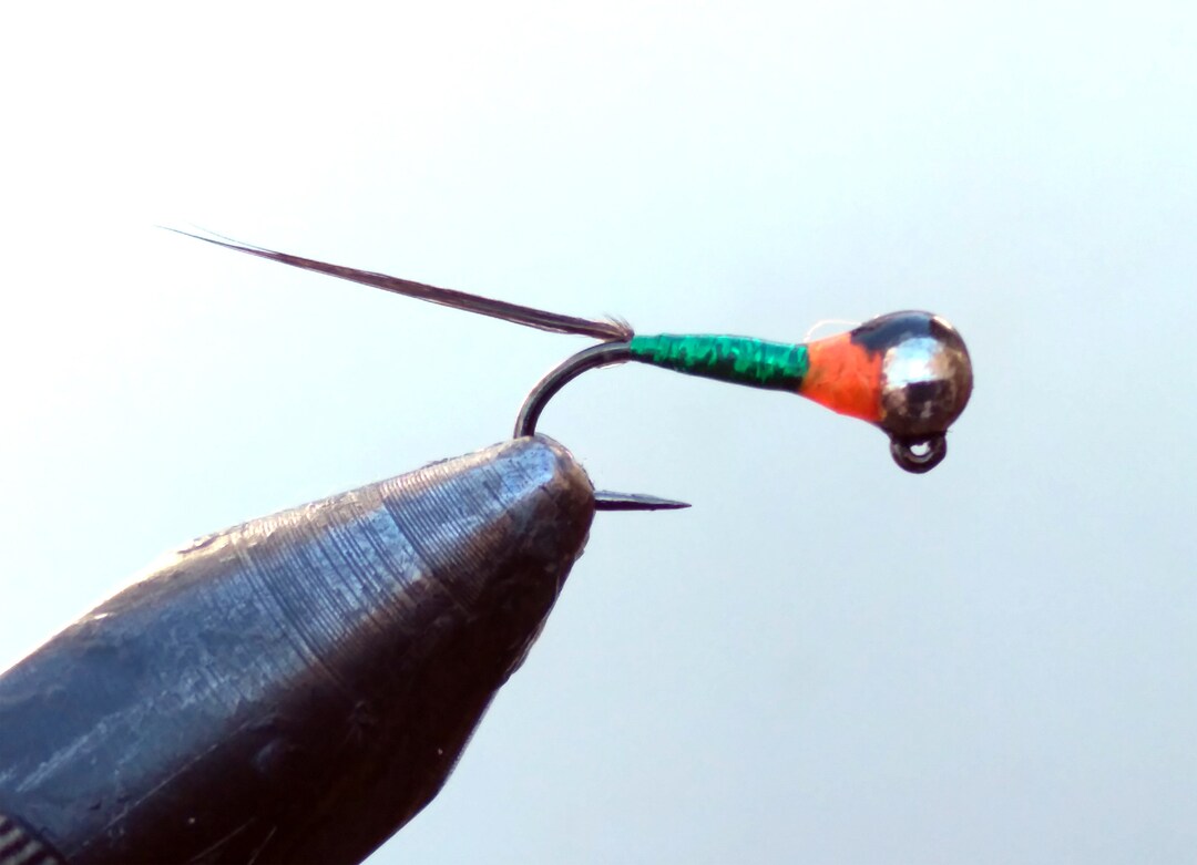 6 Tungsten Gasolina Perdigon Green/orange Fly Fishing Flies #16 ...