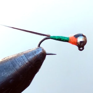 6 Tungsten Gasolina Perdigon Green/orange Fly Fishing Flies #16 ...