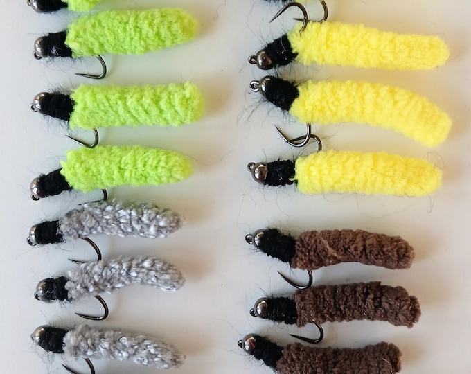12 Mop Fly Fishing Flies Mini Gold-cream #10 Beaded Euro Nymph Trout ...