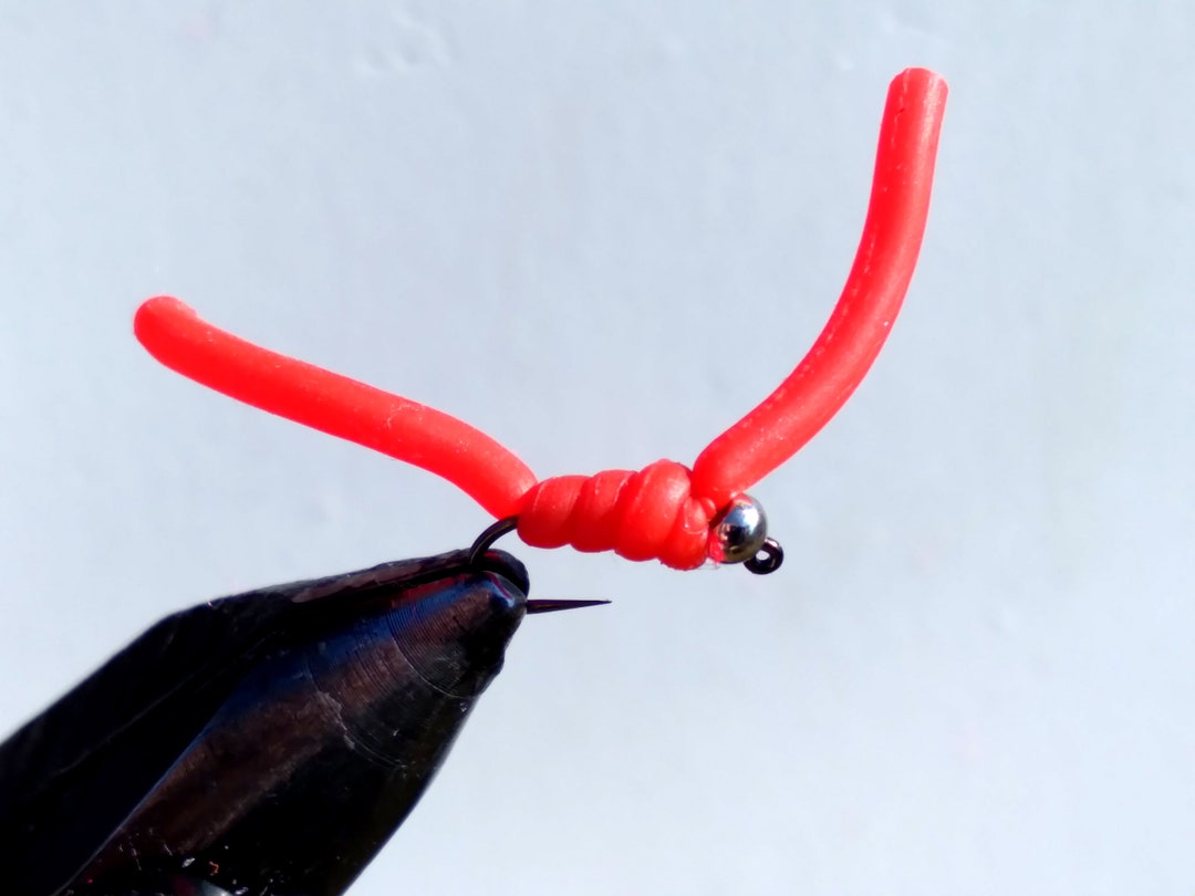 12 Tungsten Red Worm Fly: Hand Tied San Juan Squirmy Worm - Etsy