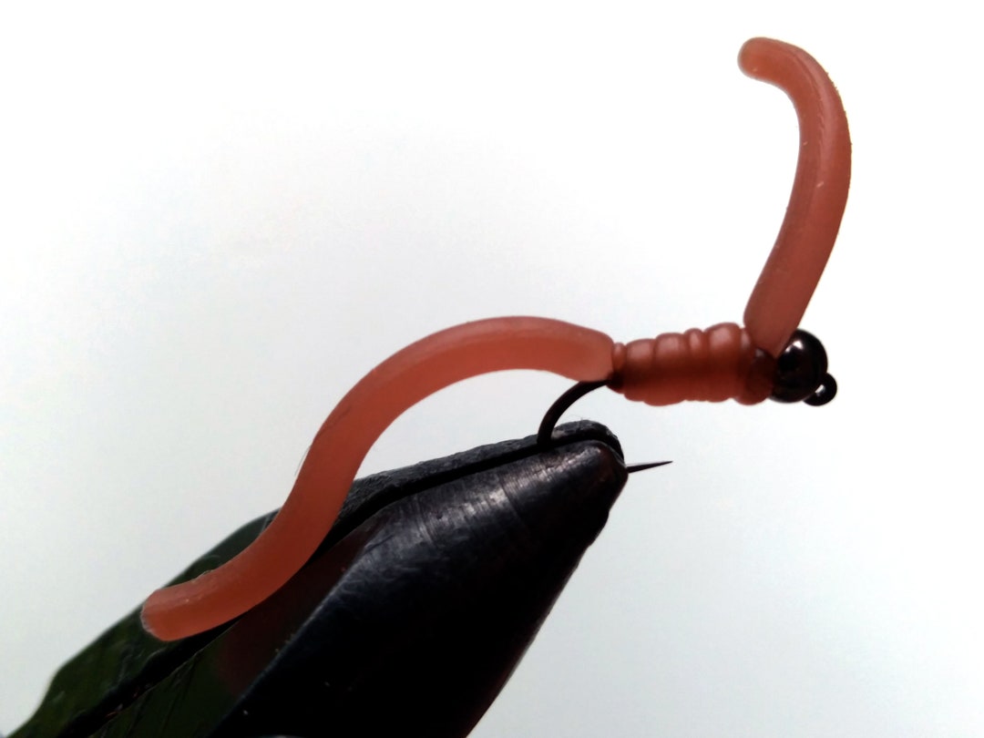 12 Brown Tan Natural Squirmy Worm Weighted Wormy Fly Combo Hand Tied ...