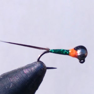 6 Tungsten Gasolina Perdigon Green/orange Fly Fishing Flies #16 ...