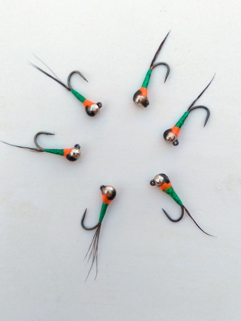 6 Tungsten Gasolina Perdigon Green/orange Fly Fishing Flies - Etsy