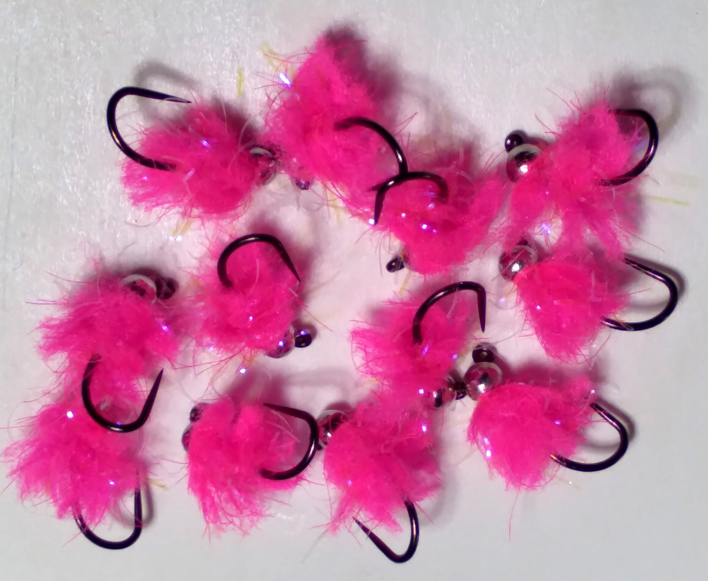 Hot Pink Eggstasy Fly Fishing Flies: Tungsten Bead, #14 Barbless Hook ...