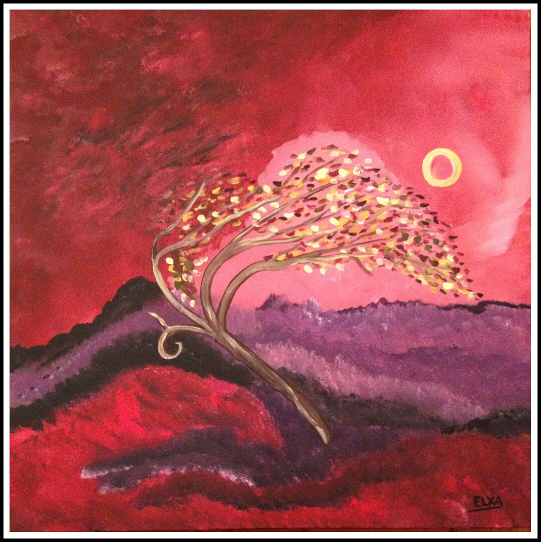 WINDBLOWN TREE -- Original Fine Art, Vibrantly Alive Acrylic on Canvas ...
