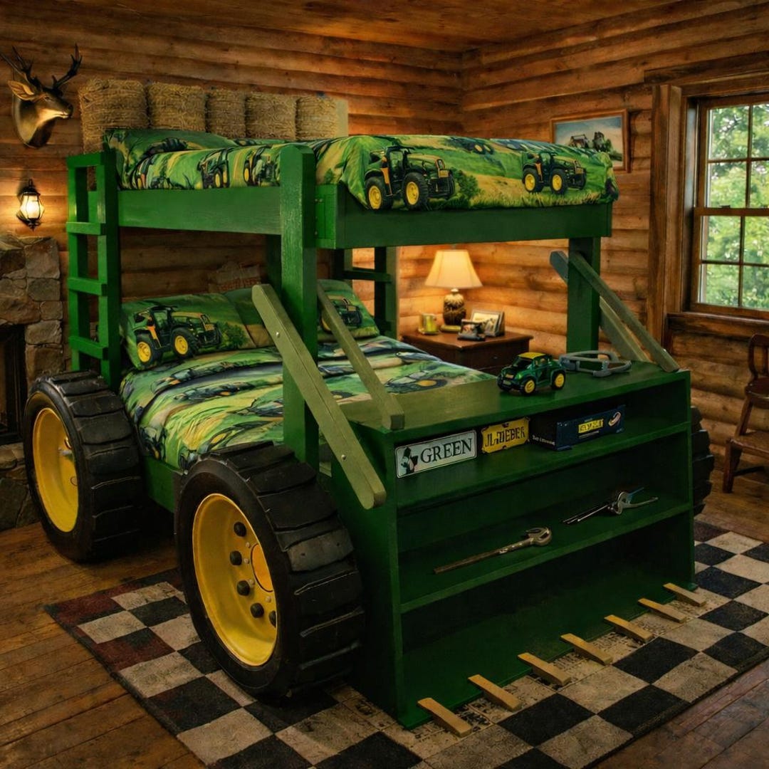 Full Size Twin Size Tractor Bunk Bed Kids Child's Furniture Bedroom ...