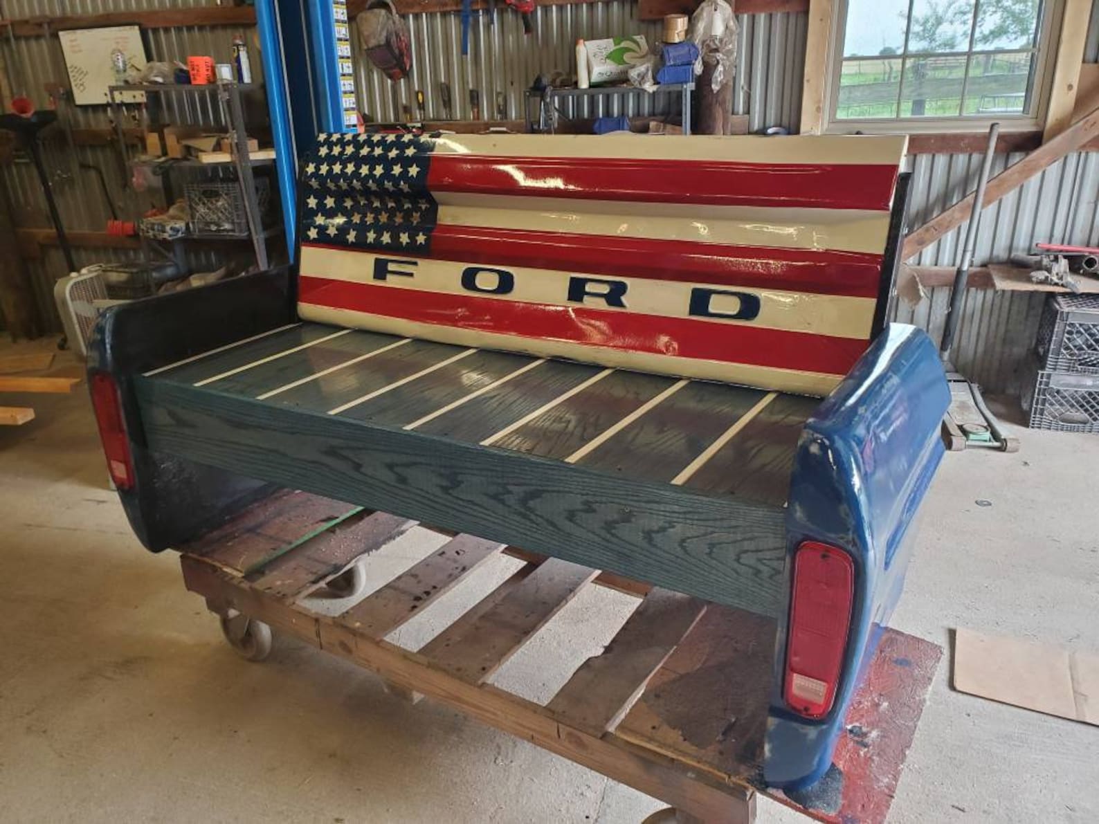 Bench American Flag Bench. American Decor. Tailgate Flag. Mancave Decor ...