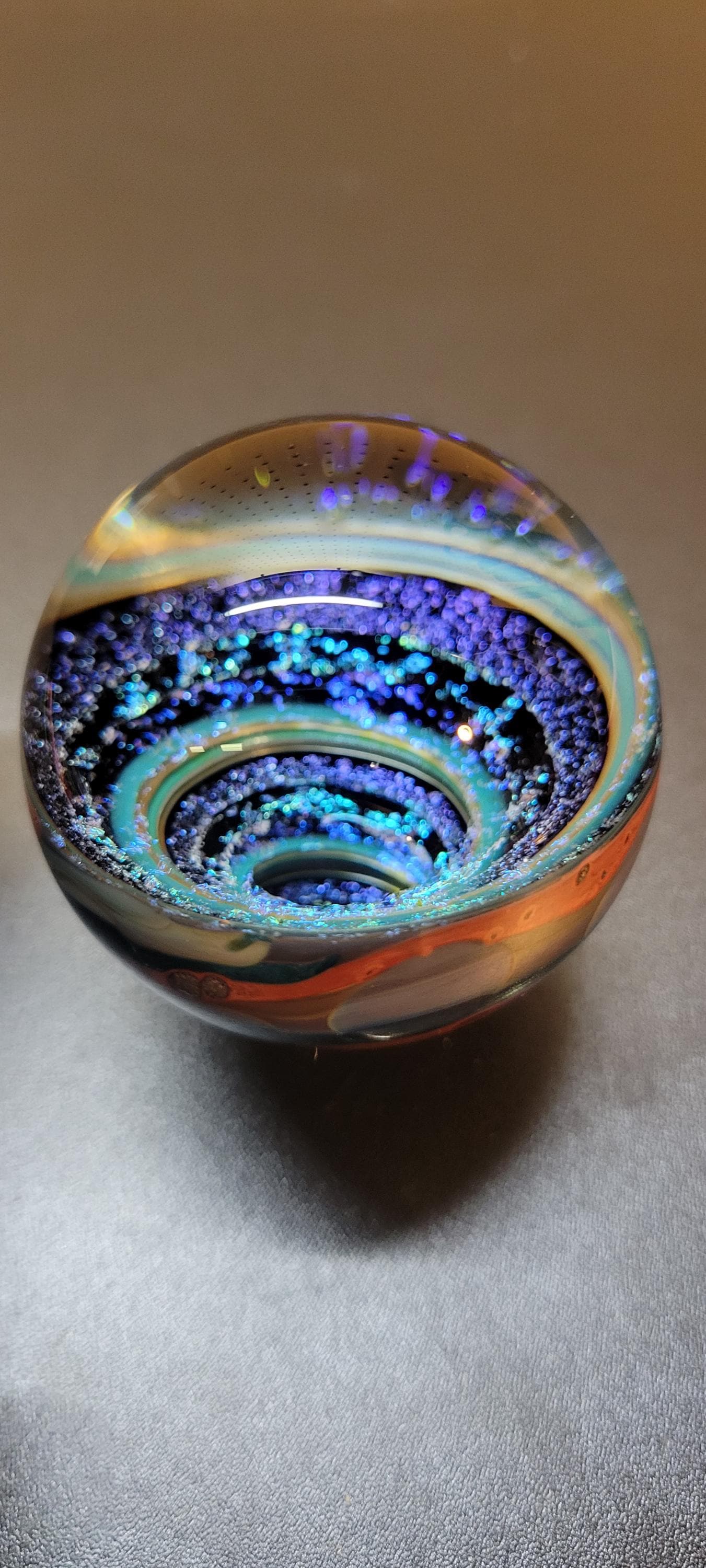 2 52mm Blue, Green & Aqua Dichroic Vortex Marble With Electrum ...
