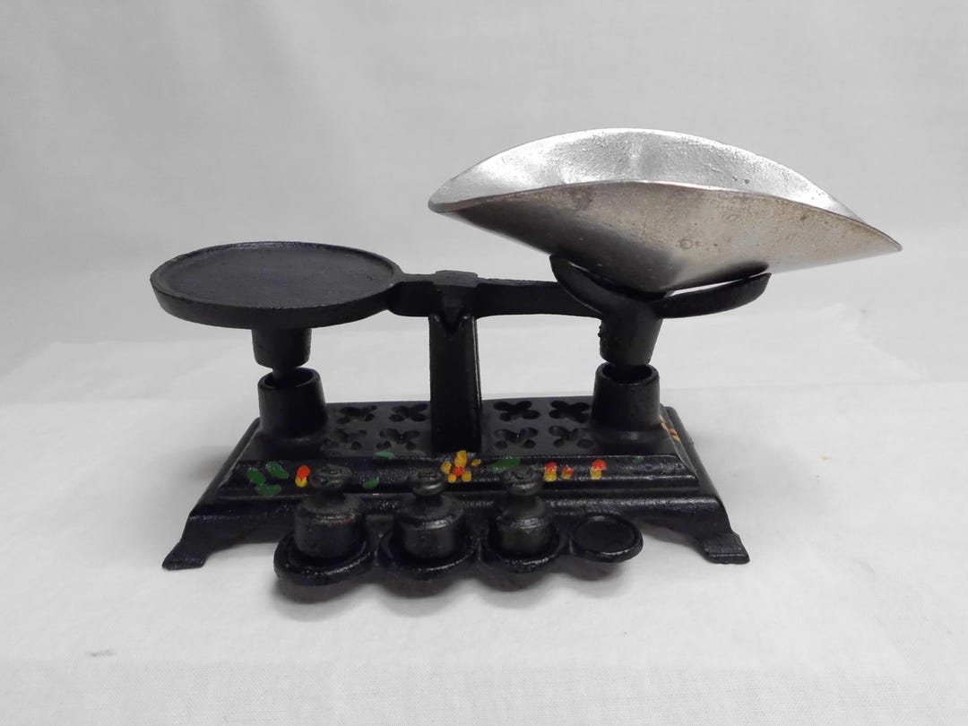 Miniature Cast Iron Balance Scale With Hand Painted Flowers General ...