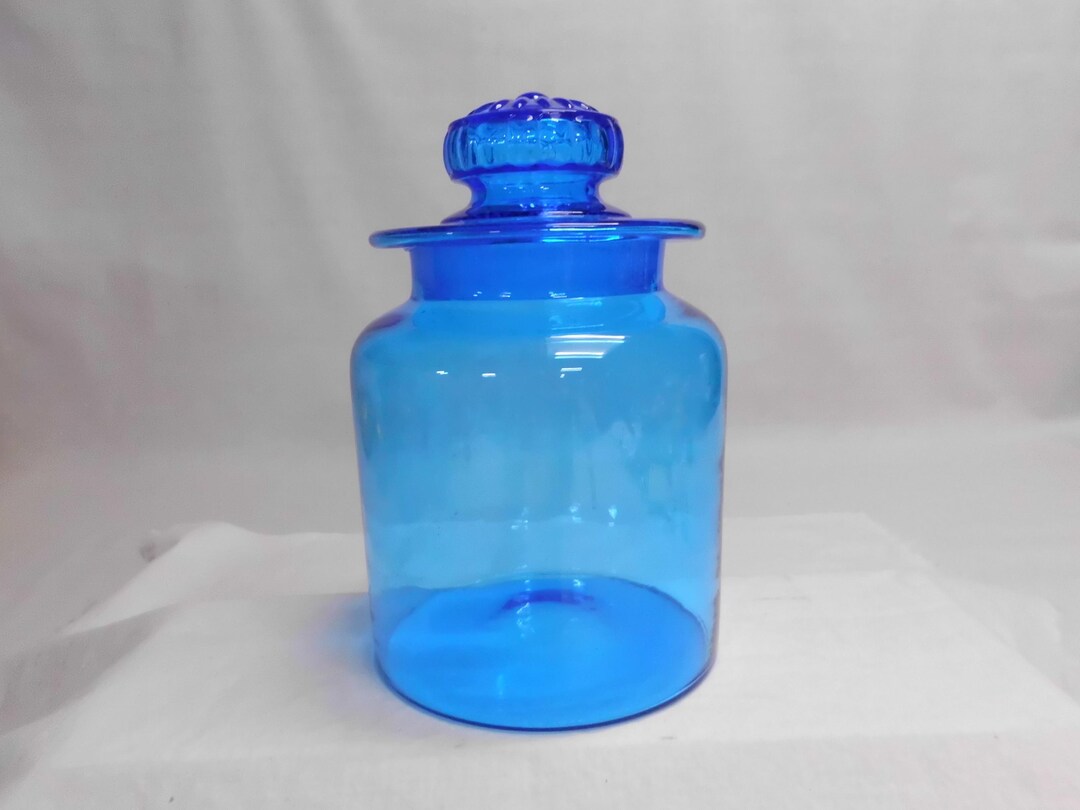 Vintage Blue Glass Canister Apothecary Jar by Takahashi 8" Tall With ...