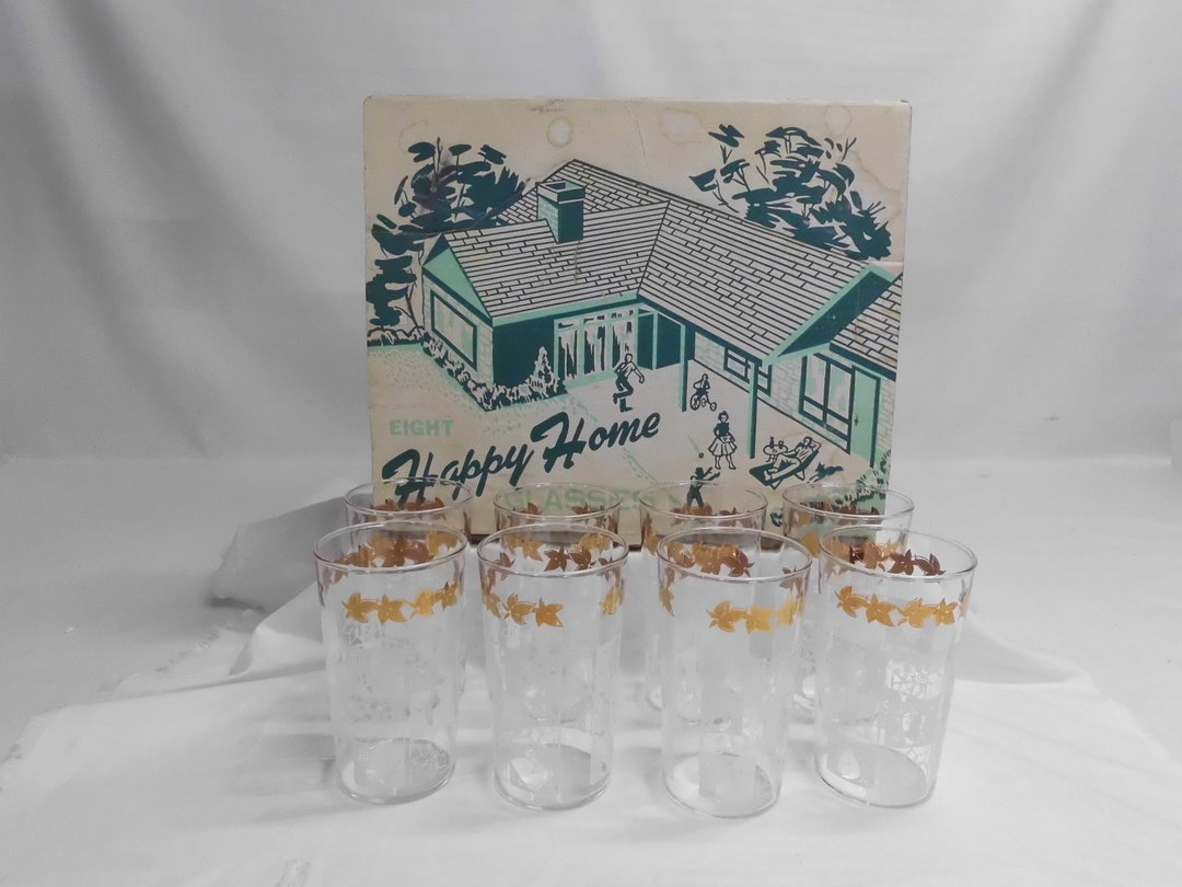 Anchor Hocking Drinking Glasses White & Gold Set of 8 Original Happy ...