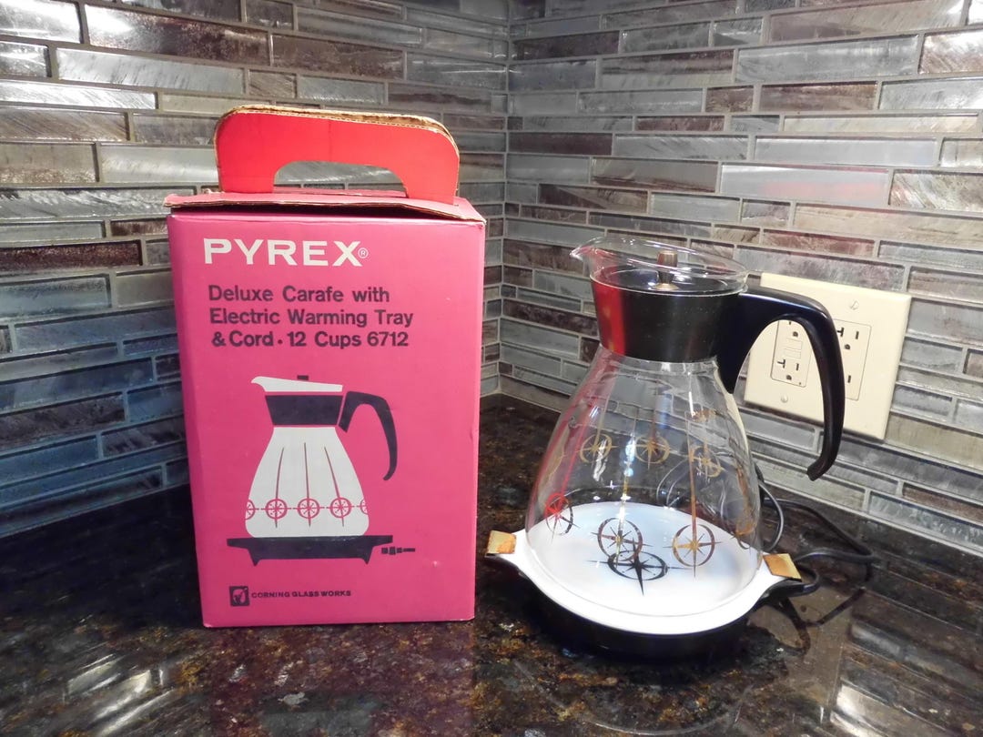 Pyrex Carafe & Electric Warming Tray Plate in Box 12 Cup Capacity ...
